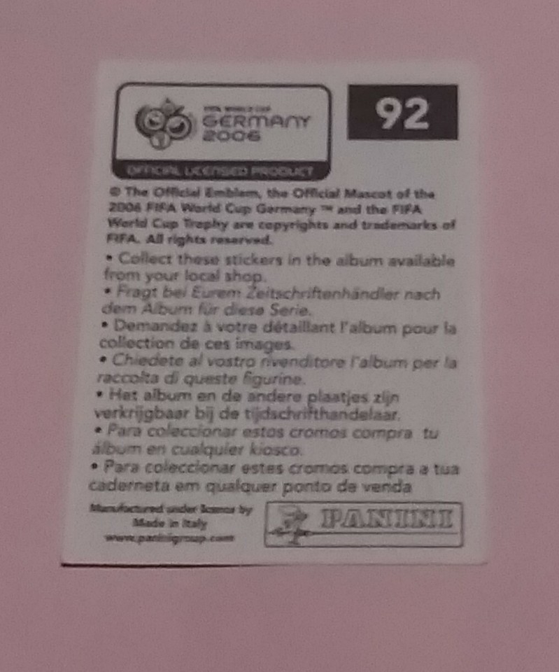 EDWIN VILLAFUERTE GERMANY 2006 FOOTBALL WORLD CUP PANINI STICKER # 92 ...