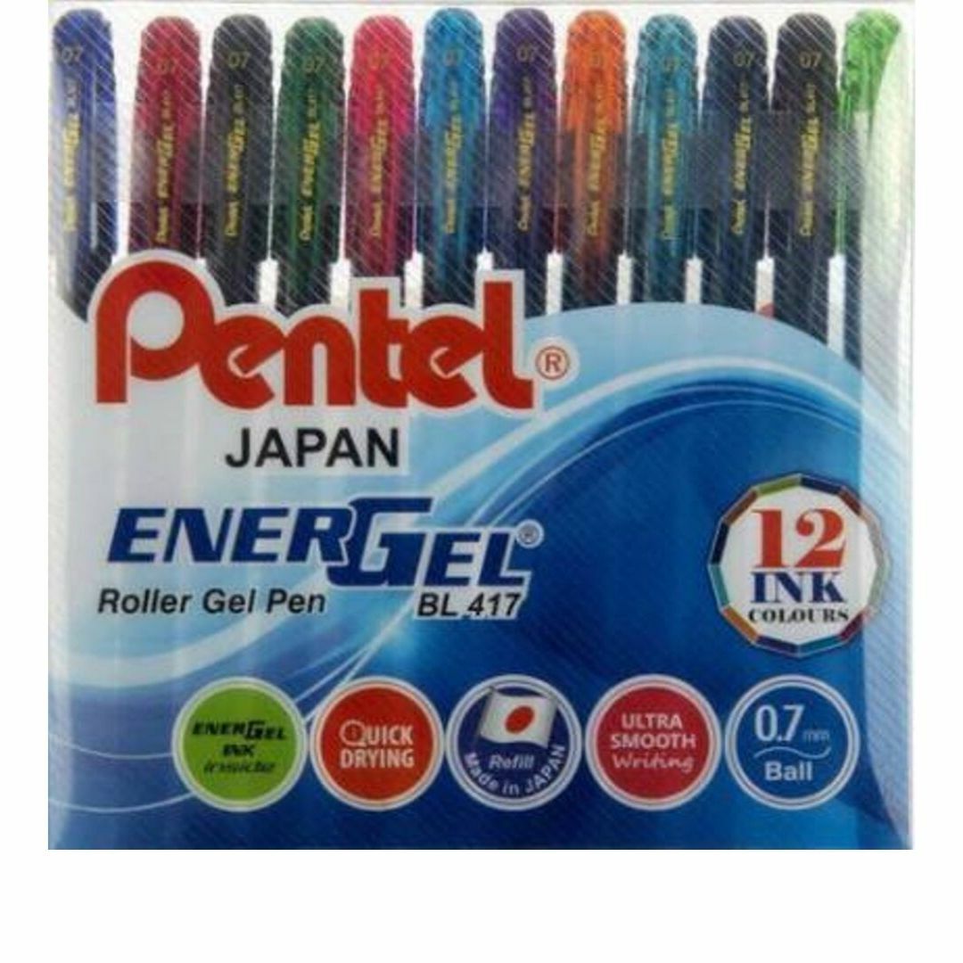 PENTEL ENERGEL ROLLER GEL PEN BL417 METAL TIP 0.7 MM - 12 ASSORTED COLOR PENS | eBay