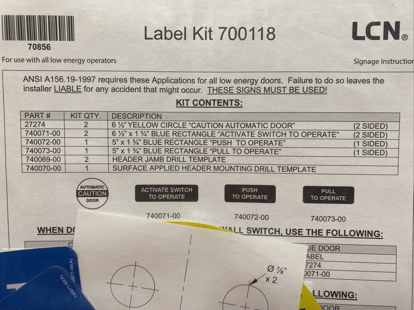 LCN Label Kit 700118 for low energy doors | eBay