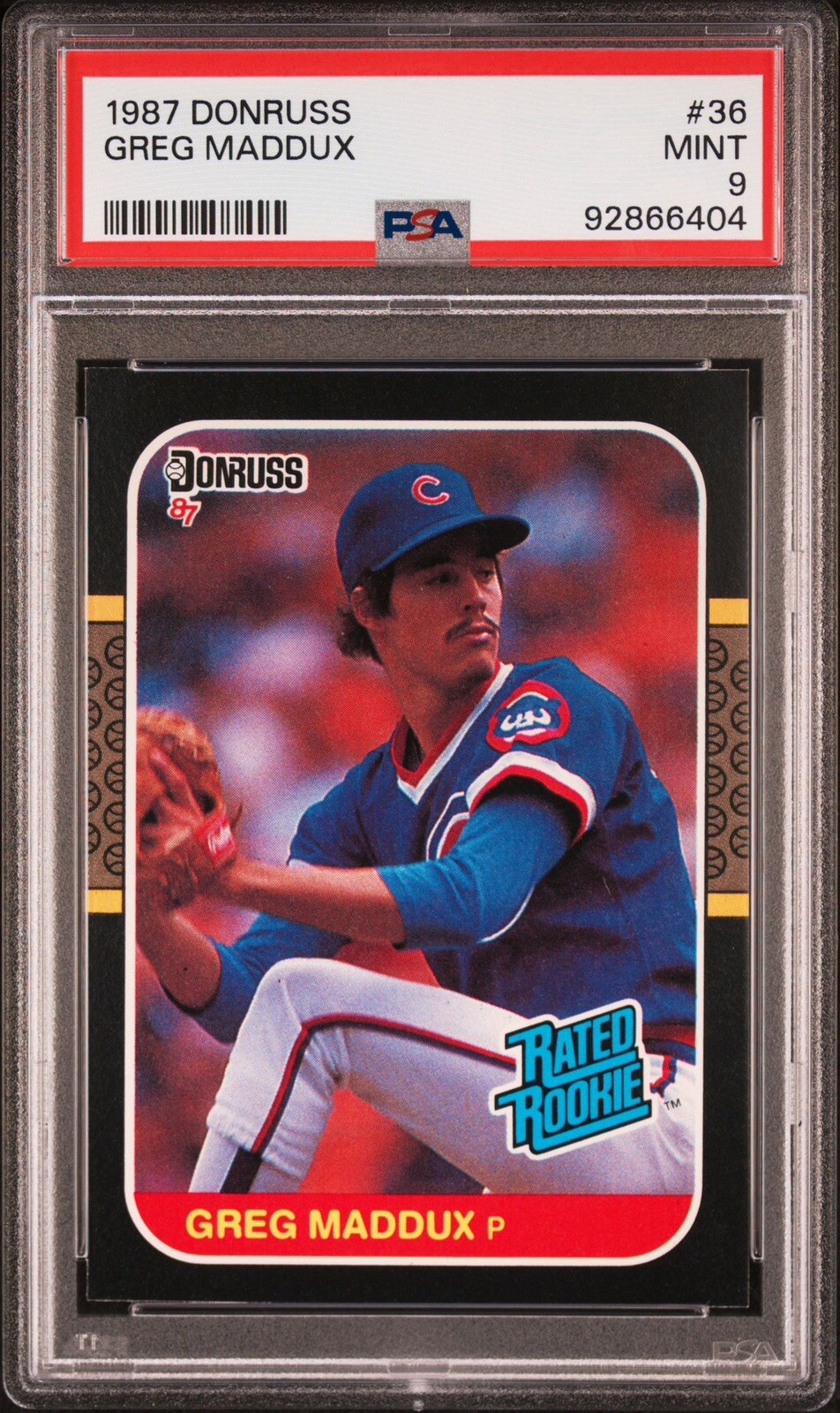 1987 Donruss Baseball Greg Maddux Rated Rookie RC #36 PSA 9 Chicago ...