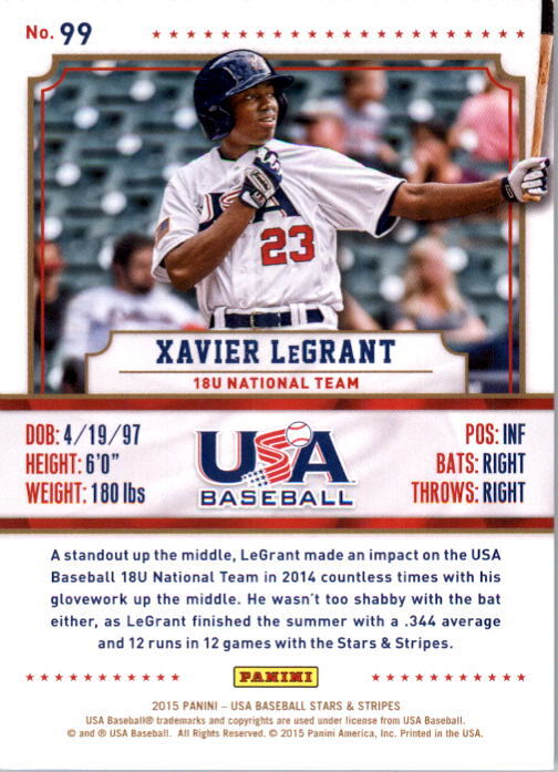 2015 USA Baseball Stars and Stripes Longevity Ruby #99 Xavier LeGrant ...