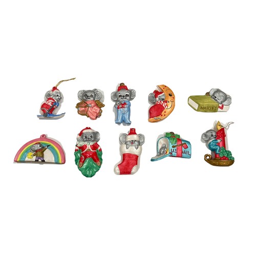 Vintage 80's Alberta's Hand Painted Ceramic Mouse Christmas Ornaments ...