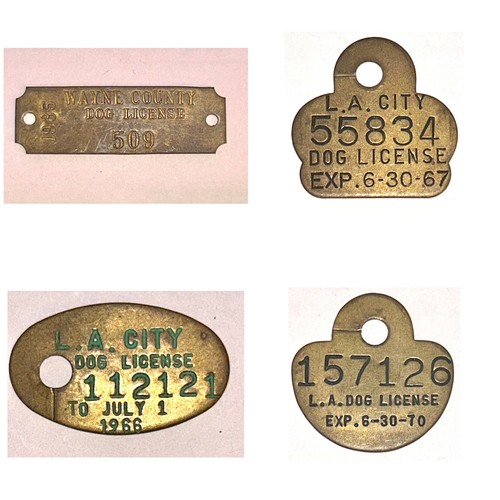 Brass Dog License Tags Vintage Los Angeles Wayne County Various Years ...