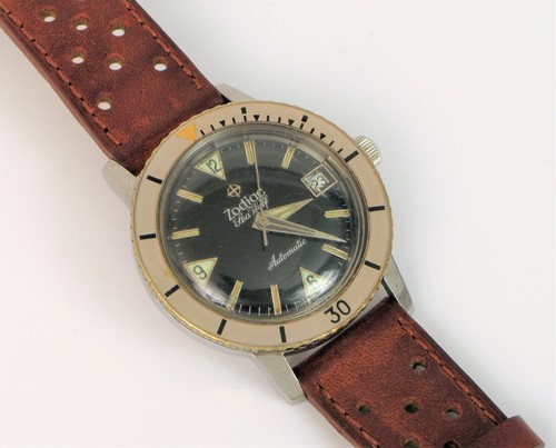 VINTAGE ZODIAC SEA WOLF AUTOMATIC DIVER "WHITE WOLF" DATE WRISTWATCH ...
