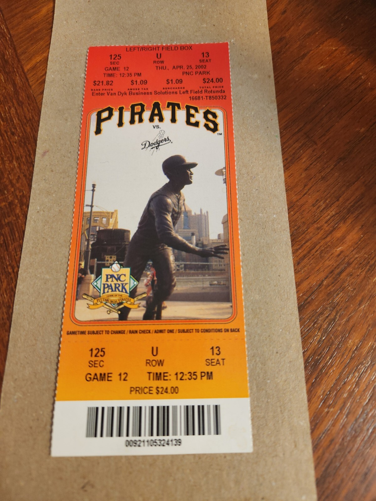 April 25, 2002 Pirates vs. Dodgers MLB Ticket Stub PNC Park MINT | eBay