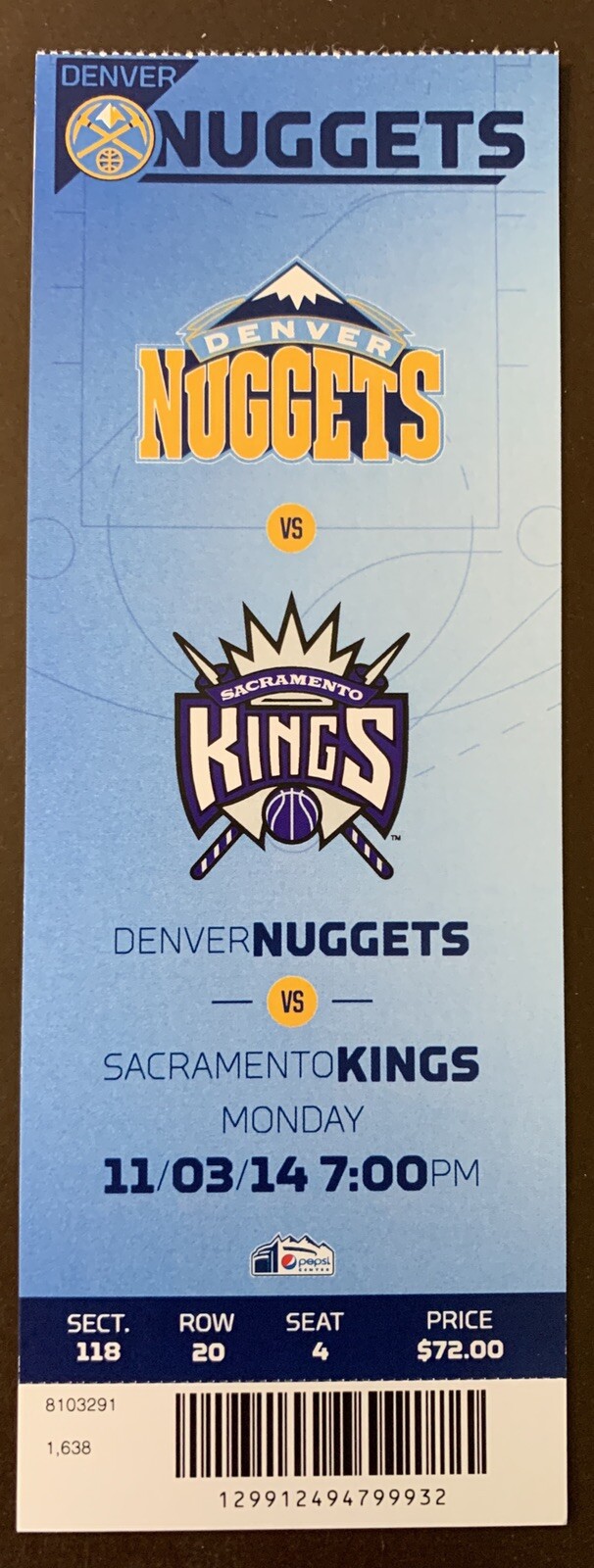 Denver Nuggets 11/3/14 NBA ticket stub vs Sacramento Kings | eBay
