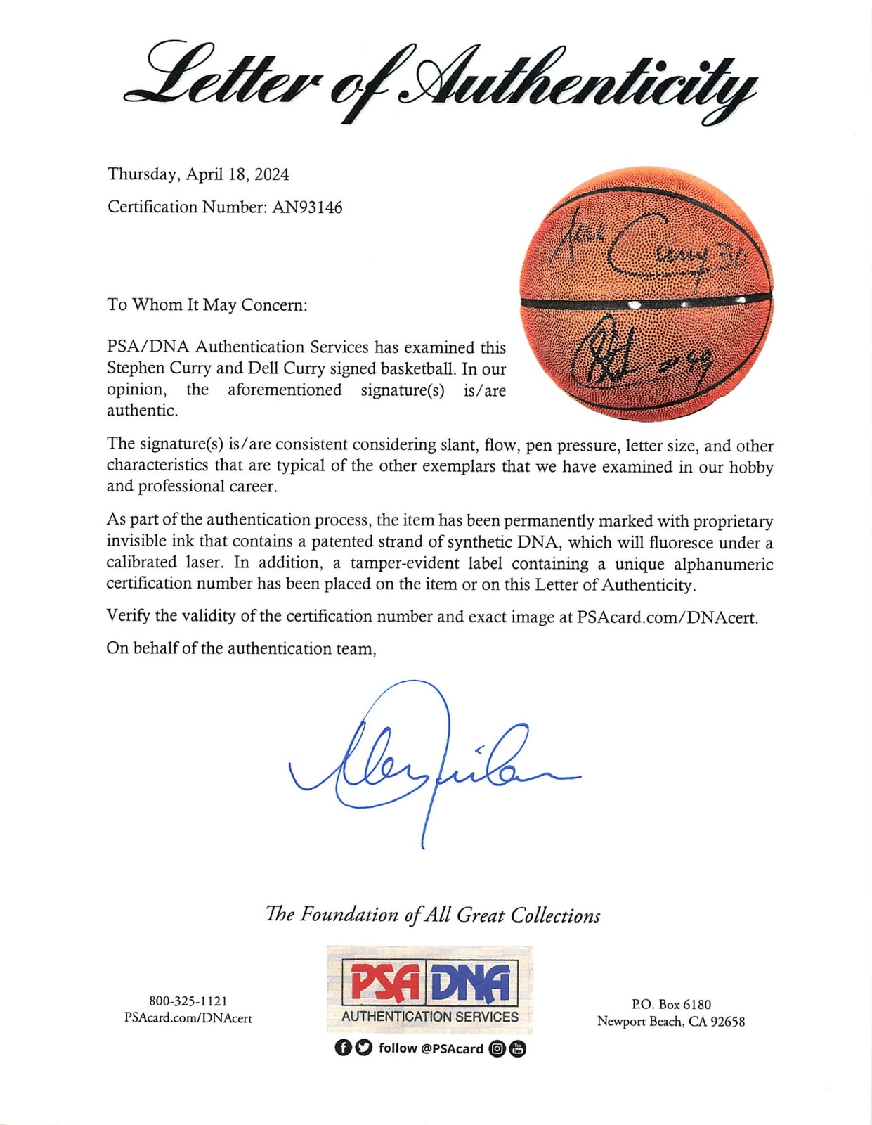Steph & Dell Curry Signed Basketball PSA Autographed Golden State ...