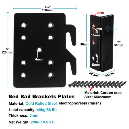 4 Sets Bed Rail Hooks Plates,Slot Bracket for Wood Bed Frame,Cold ...