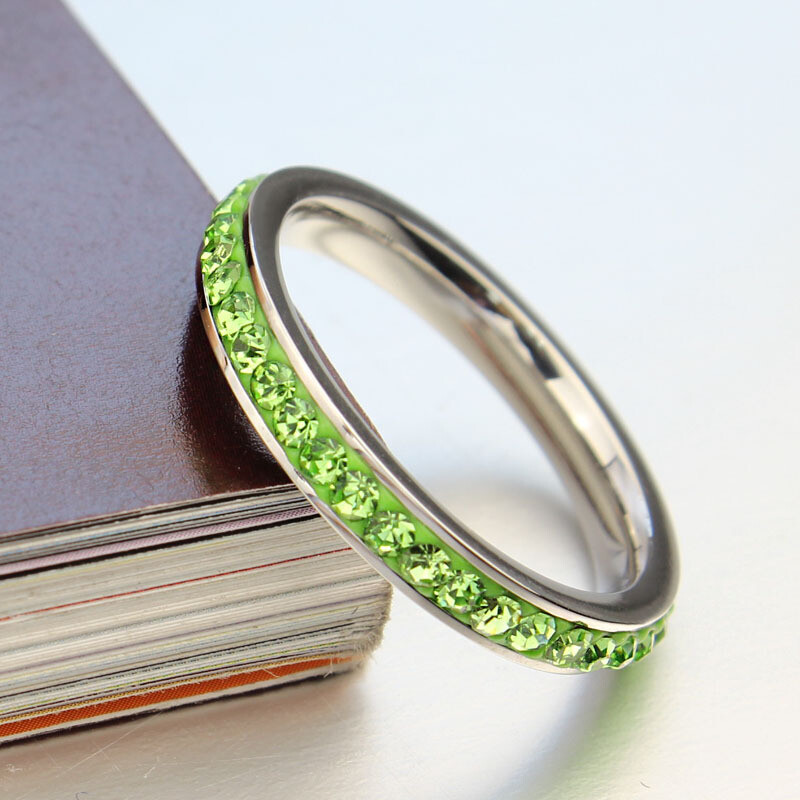 4mm Stainless Steel Multi-color CZ Band Men Womens Wedding Party Ring ...