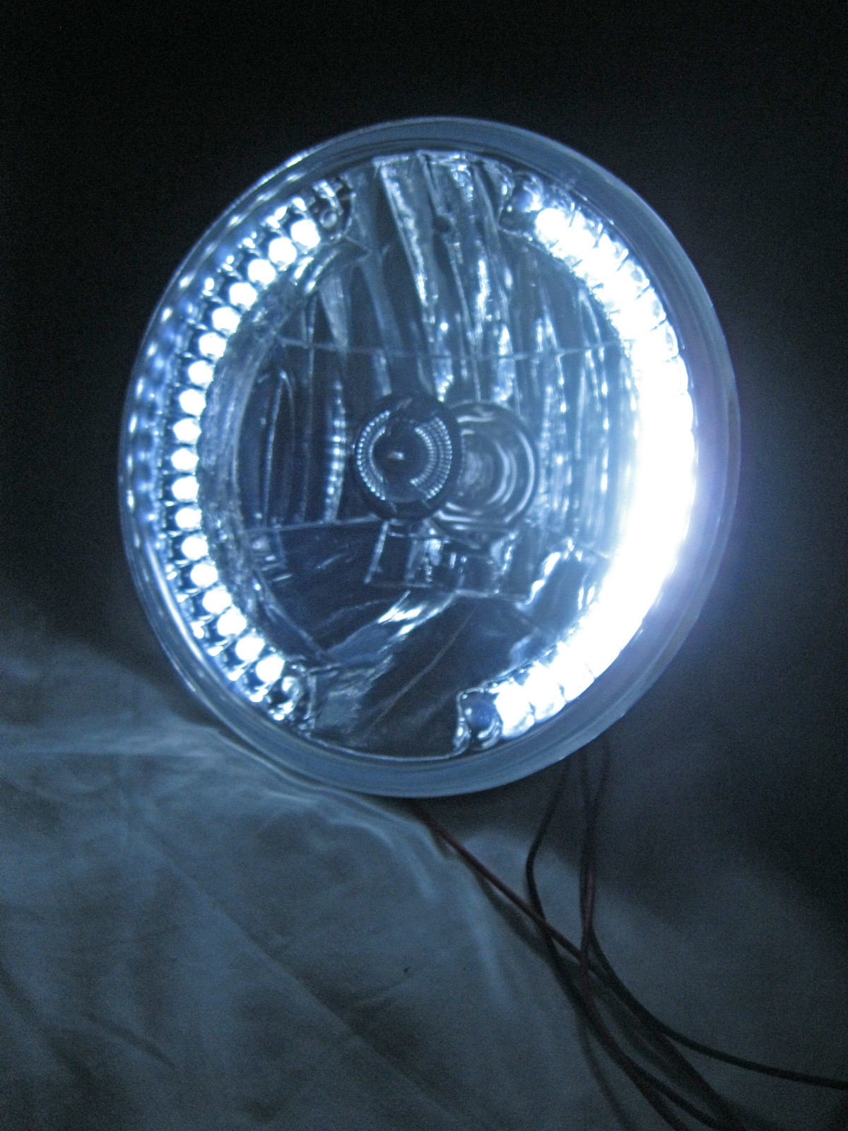 PAIR Street Rod 7" Prism Headlights w WHITE LED Turn Signals Halo No ...