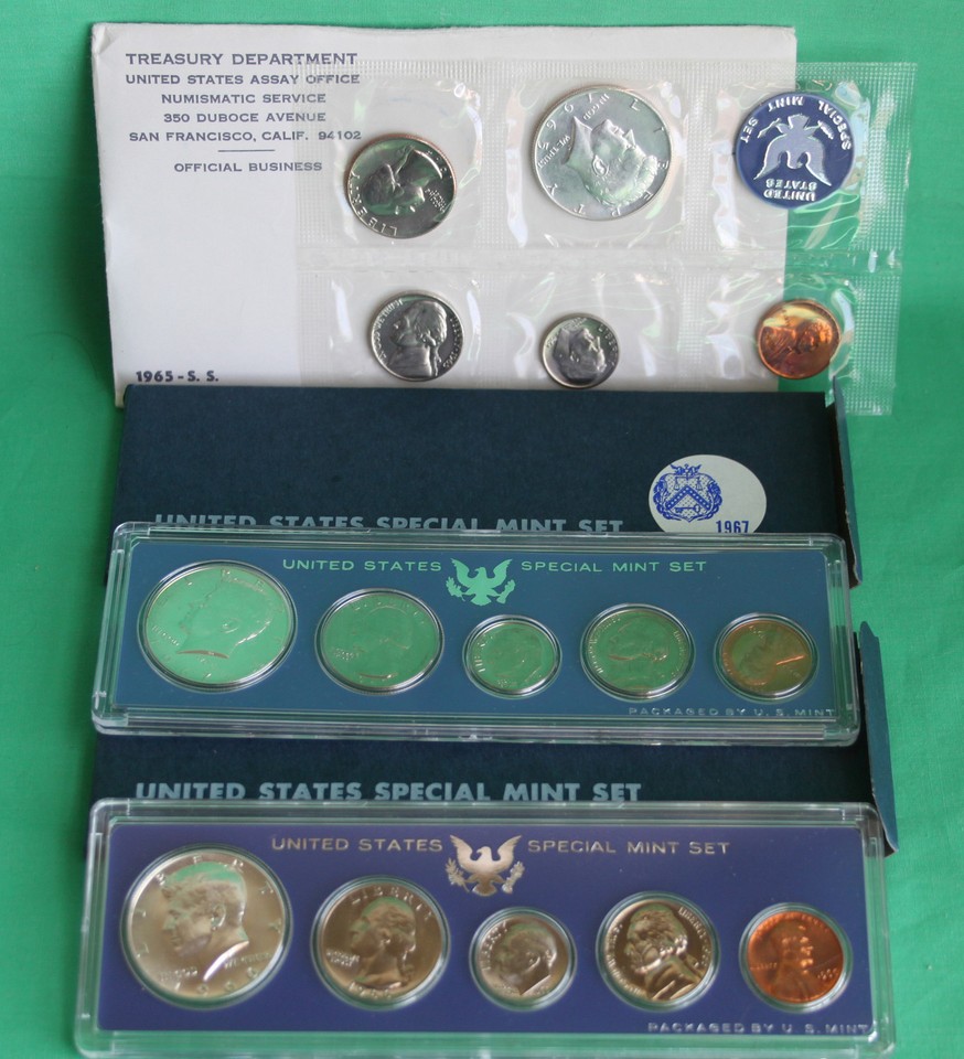 1965 1966 1967 Special Mint Set SMS 15 Coin Lot with Boxes Silver 3 US ...