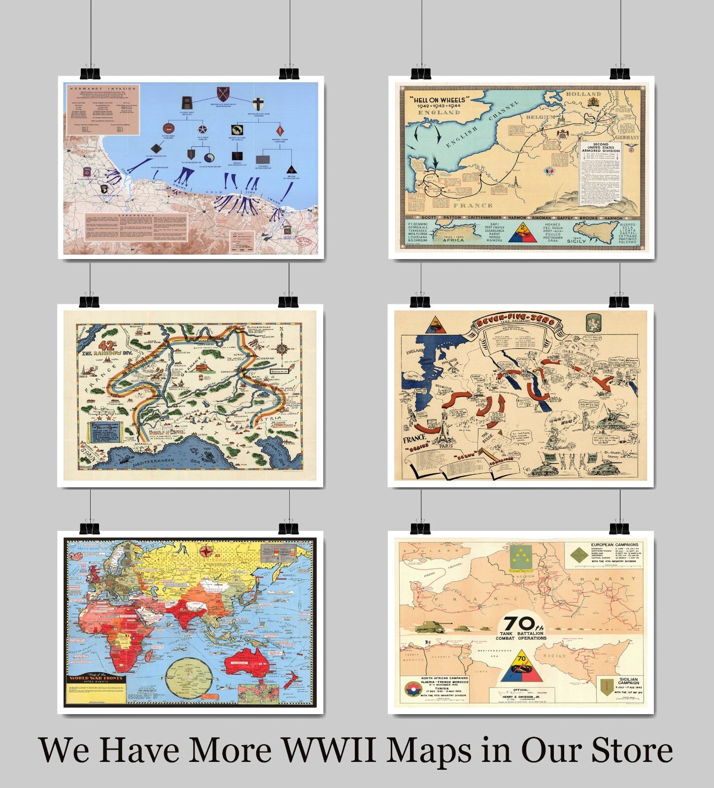 Historic Pictorial Map World War Fronts Dated Events WWII Military Wall ...