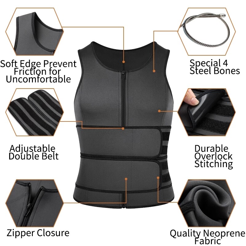 Men Neoprene Sauna Sweat Vest Body Shaper GYM Waist Trainer Fat Burner ...