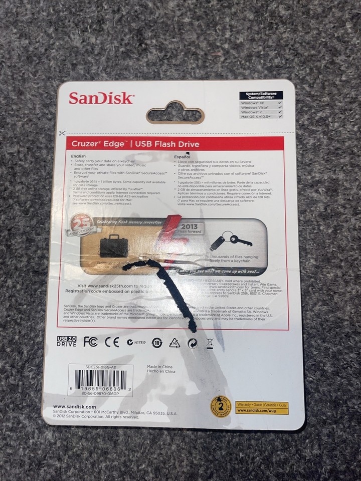 Brand New SanDisk Cruzer 16GB USB Flash Drive SDCZ36-016G-A11 Black/Red ...