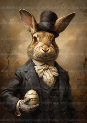 Victorian Easter Rabbit Art Print Whimsical Bunny Gentleman Portrait ...