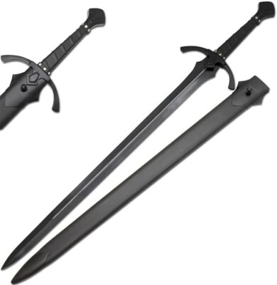 Medieval Warrior 42" Black Claymore Sword 1065 Carbon Steel Full Tang ...
