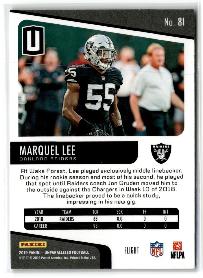 Marquel Lee RC Oakland Raiders 2019 Panini Unparalleled Football Flight ...