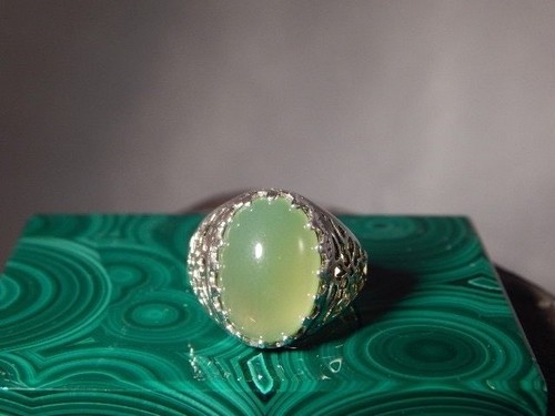 7.48 Ct. Oval Cabochon Vesuvianite Idocrase Ring Filigree Sterling ...