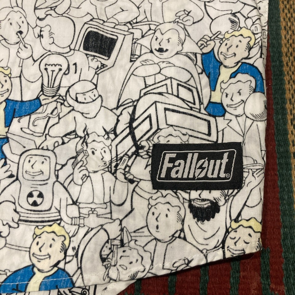 Bethesda Fallout Boy Shirt Mens Medium Blue White All Over Print Button ...