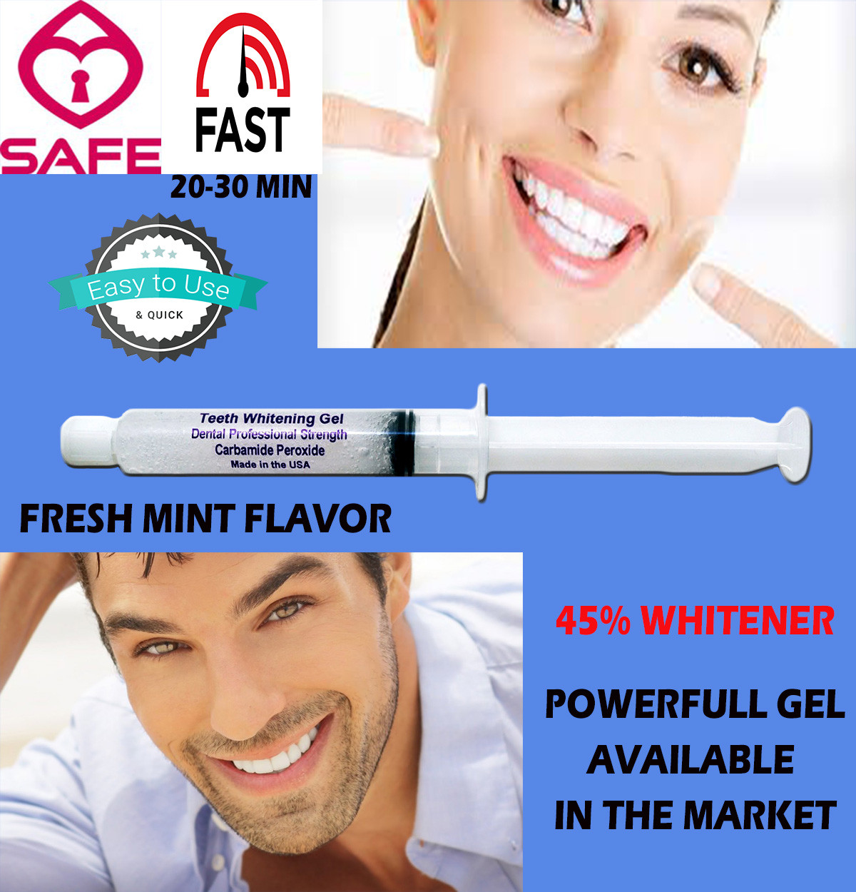 45% Teeth Tooth Whitening Whitener Bleach Kit White Gel 4 Syringes 40ml ...