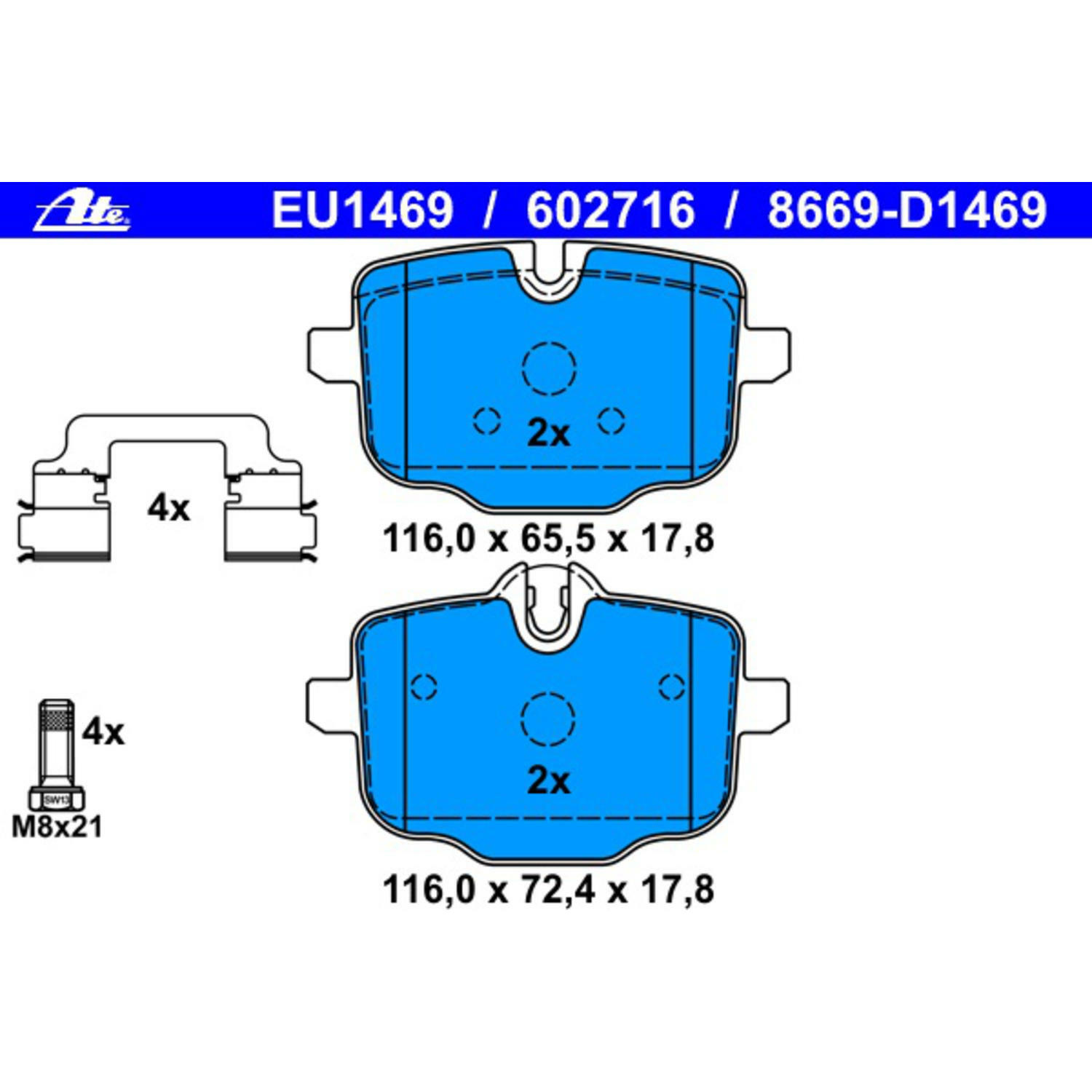 BMW 530i 540i M6 HellaATE Rear Brake Pads & Sensor 34352284343 ...