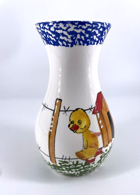 Vintage Pottery Flower Vase Baby Ducks Barb Wire Fence Sponge Texture 6 ...
