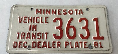 1981 Minnesota License Plate 3631 Vehicle in Transit Dealer Plate | eBay
