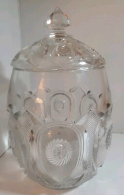 EAPG Beaumont Glass Circular Saw/Rosetta Pattern Cracker / Biscuit Jar ...