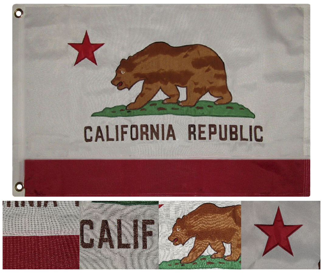 2x3 Embroidered State Of California Synthetic Cotton Flag 2'x3' w ...