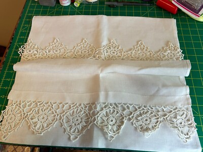 Antique Linen Mantle Scarf, Altar Scarf, Dresser Scarf, Crocheted Edges ...