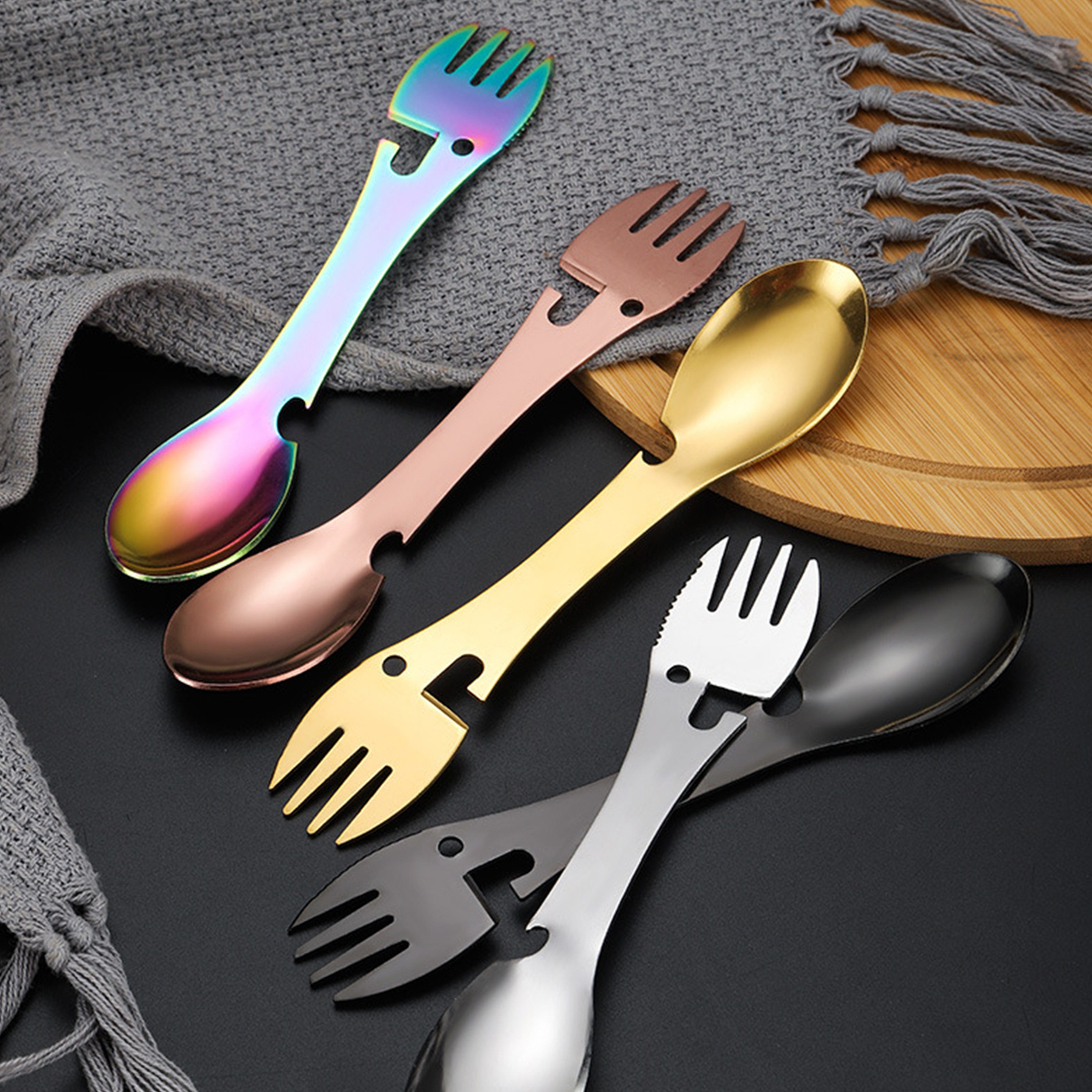 Compact Spoon Portable Long-lasting No Burr 5 in 1 Cutter Opener Fork ...