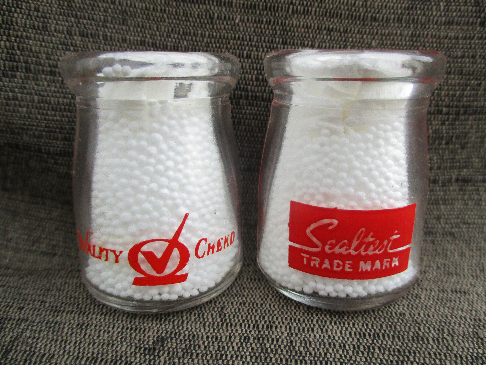 VINTAGE QUALITY CHEKD & SEALTEST MILK DAIRY CREAMER MINI CREAM BOTTLE ...