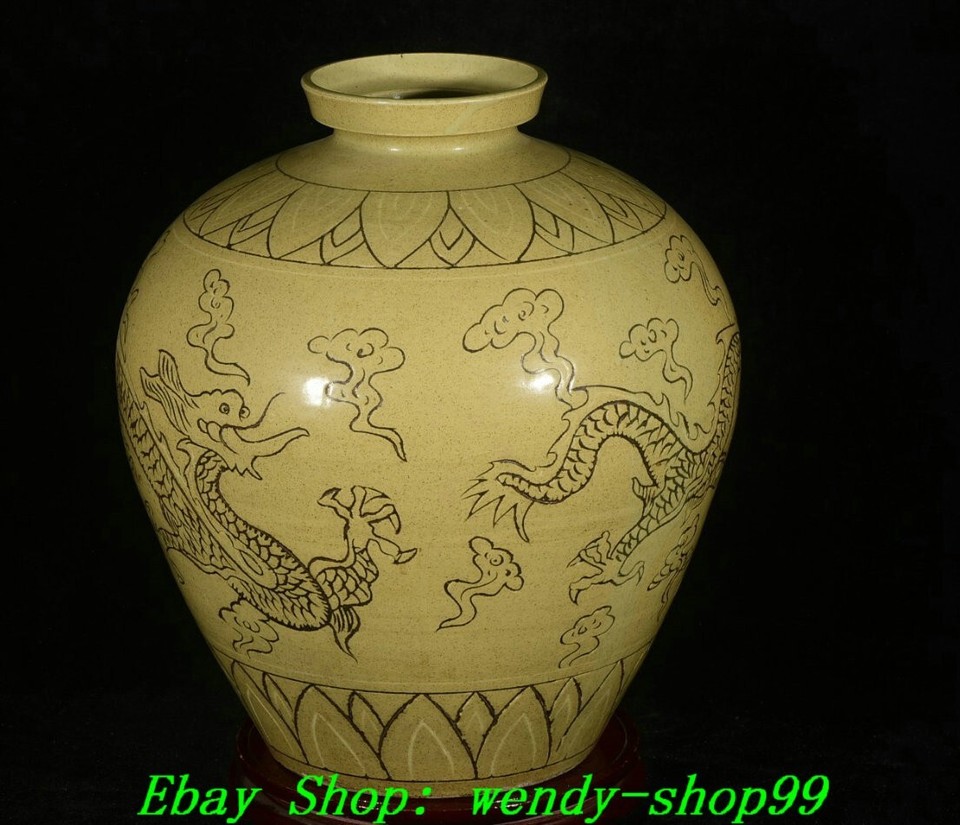 14" Old Chinese Song Dynasty Korea Koryo Porcelain Dragon Pattern Jar ...