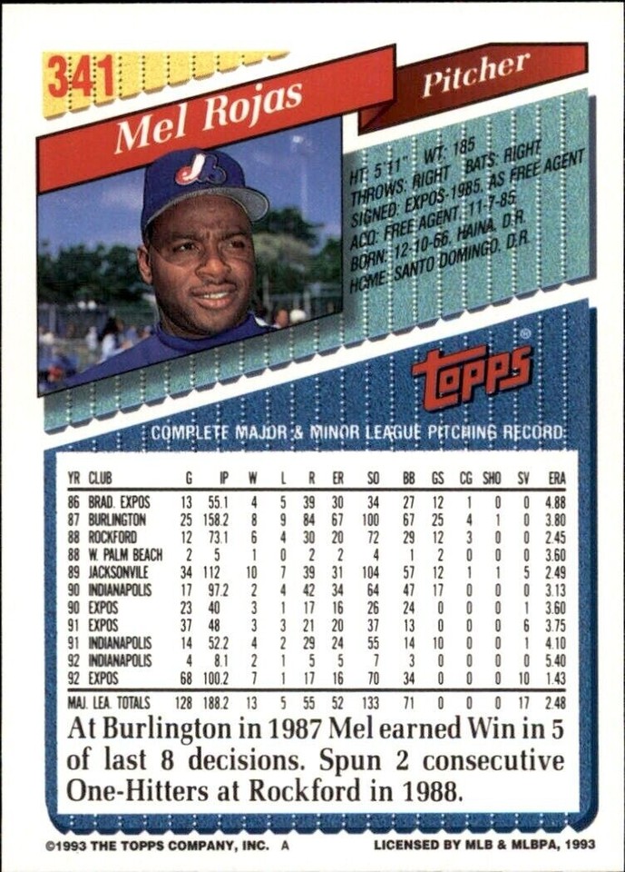 1993 Topps Mel Rojas Montreal Expos #341 | eBay