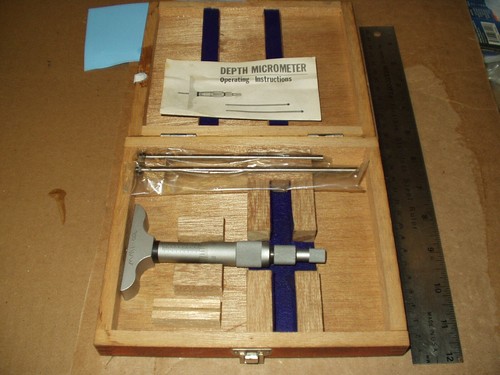 Fowler 52-225-005 Depth Gage Micrometer Range 0-3" Gradu .001" w/ two ...