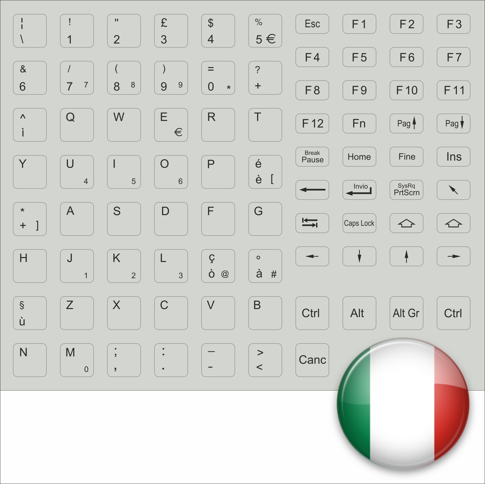 Italian Keyboard Sticker Gray Keystick Allkeys MM | eBay