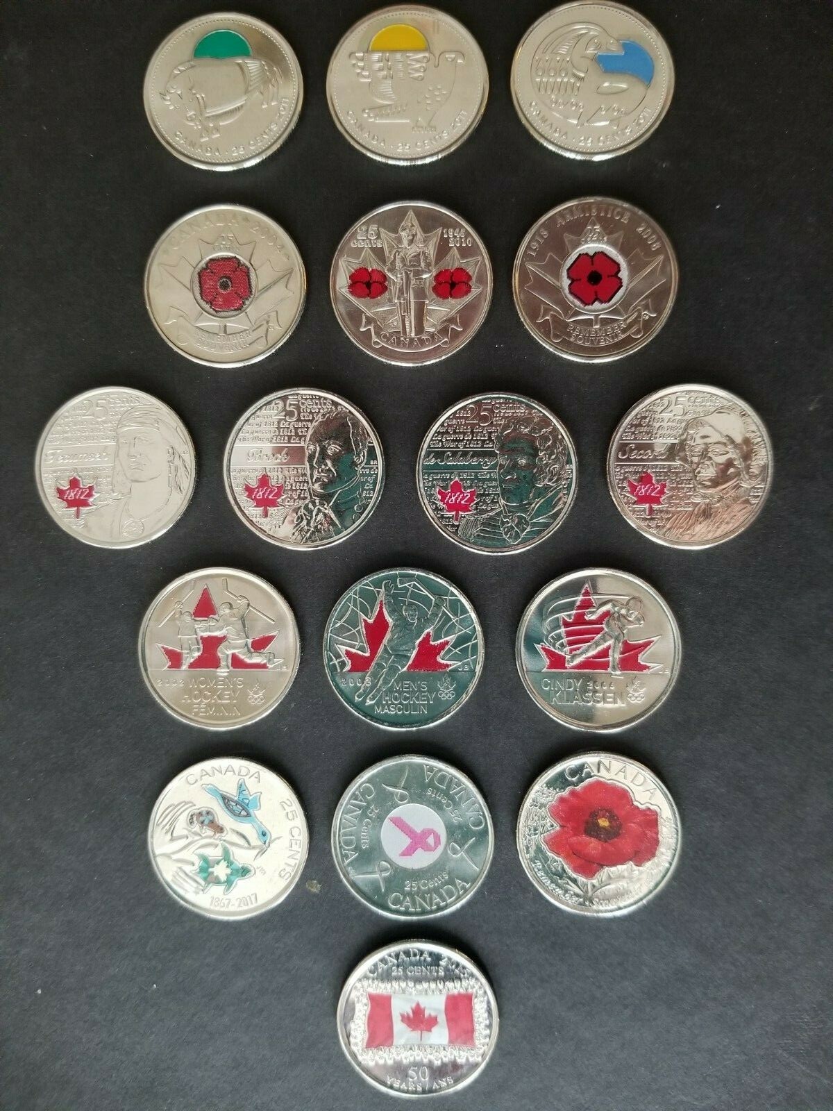 1967-2023 25 Cent Commemorative Canadian Quarter Set Complete with 93 ...