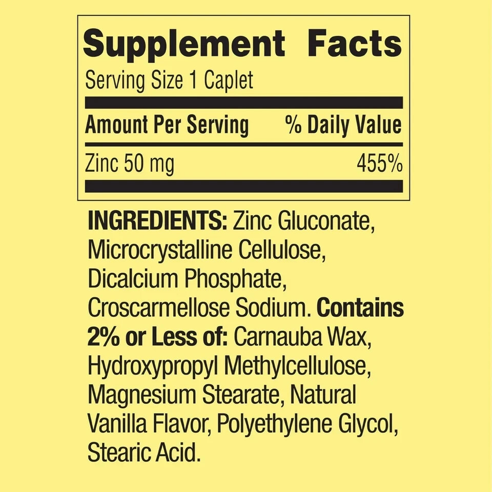Spring Valley Zinc Caplets Dietary Supplement- 50 Mg- 200 Count, | eBay