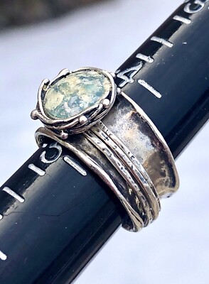 Vtg PZ Israel Modernist Spinner Sterling Silver Concave Ring With ...