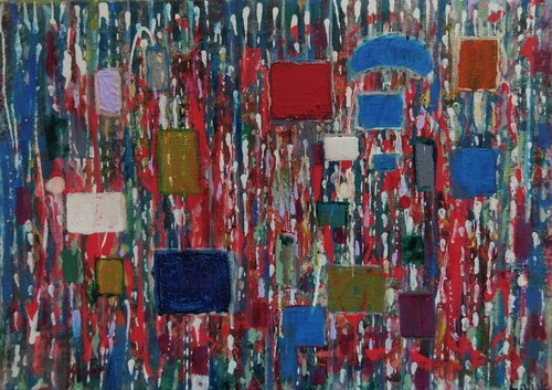 Original abstract oil painting signed by Nalan Laluk: "Arrangement ...