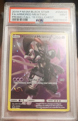 PSA 9 Pokemon Armored Mewtwo Black Star Promo SM228 2019 MEW TAIL SWIRL ...