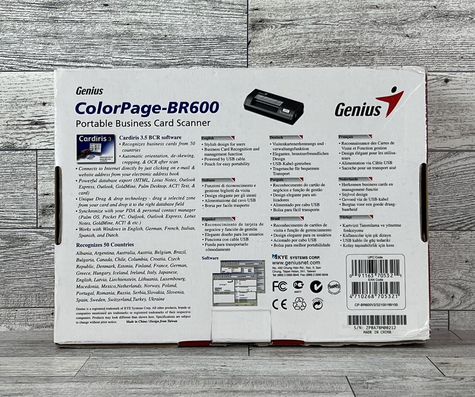 Genius ColorPage-BR600 Portable Business Card Scanner Cardiris 3.5 BCR ...