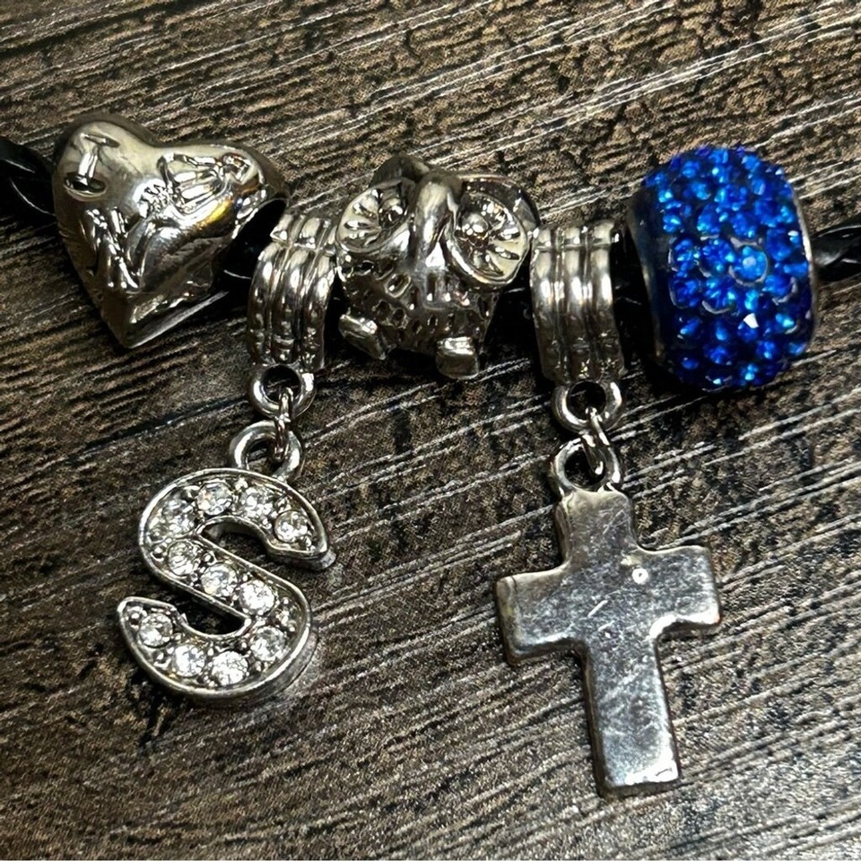 Pandora Bracelet with S Initial, Cross, Owl, I Love New York, and Blue ...