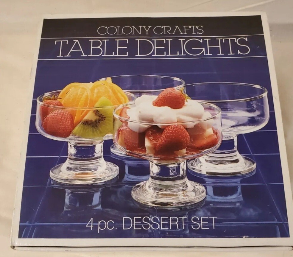 Set Of 4 Colony Crafts Table Delights Dessert Set Footed Clear Glass ...