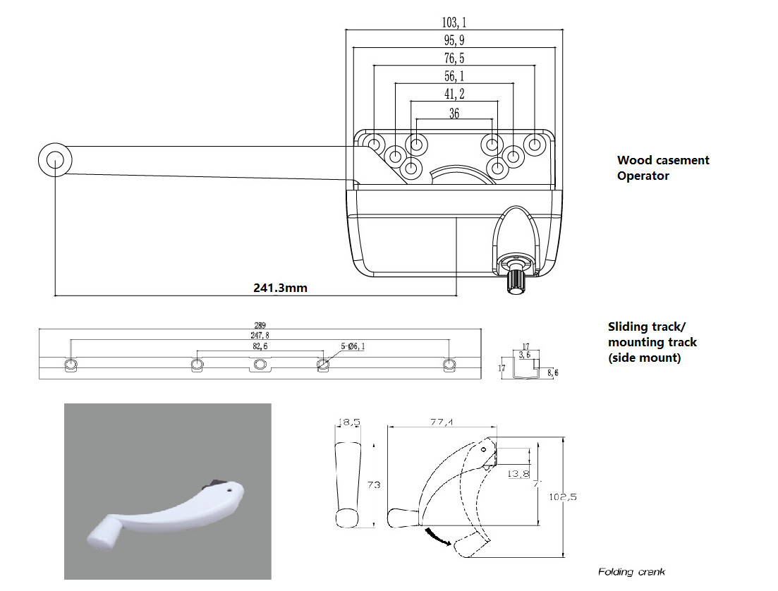 Timber casement window winder operator - including track and handle ...