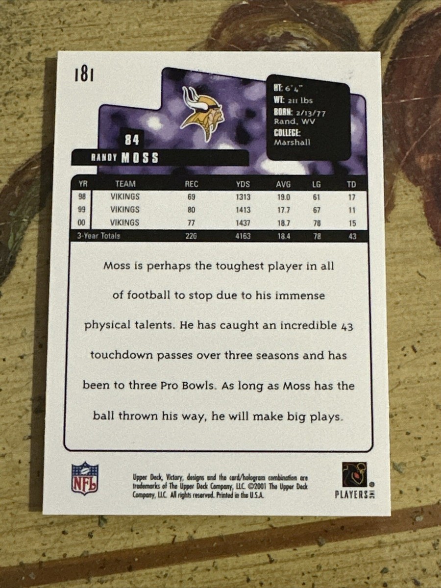 Vtg 2001 Upper Deck Victory #181 RANDY MOSS Vikings Pats Vtg 2001 Upper Deck Victory #181 RANDY MOSS Vikings Pats