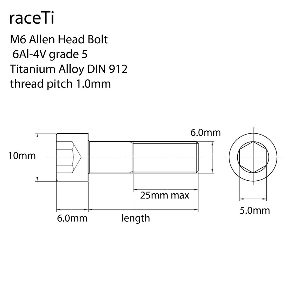M6 15mm Titanium Ti bolt screw DIN912 allen cap parallel head bolt 15 x ...