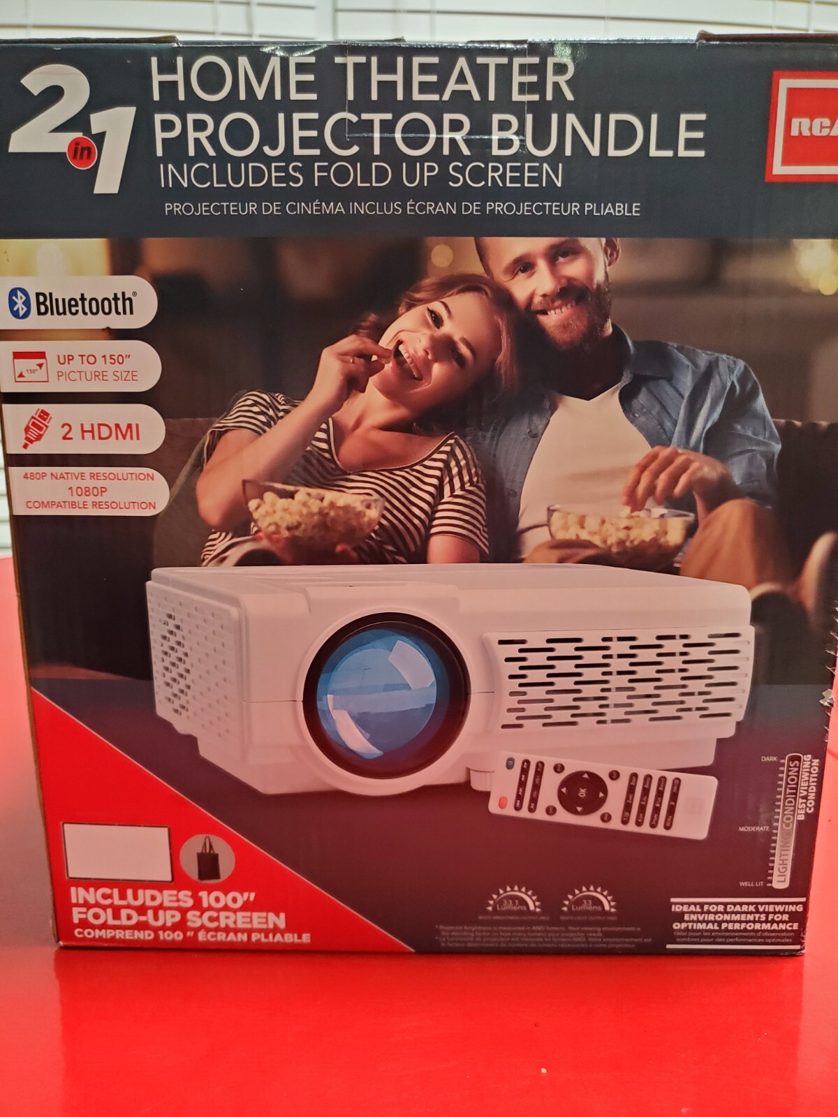 RCA RPJ200 2 in 1 Home Theater Projector Bundle with Fold-Up 100 ...