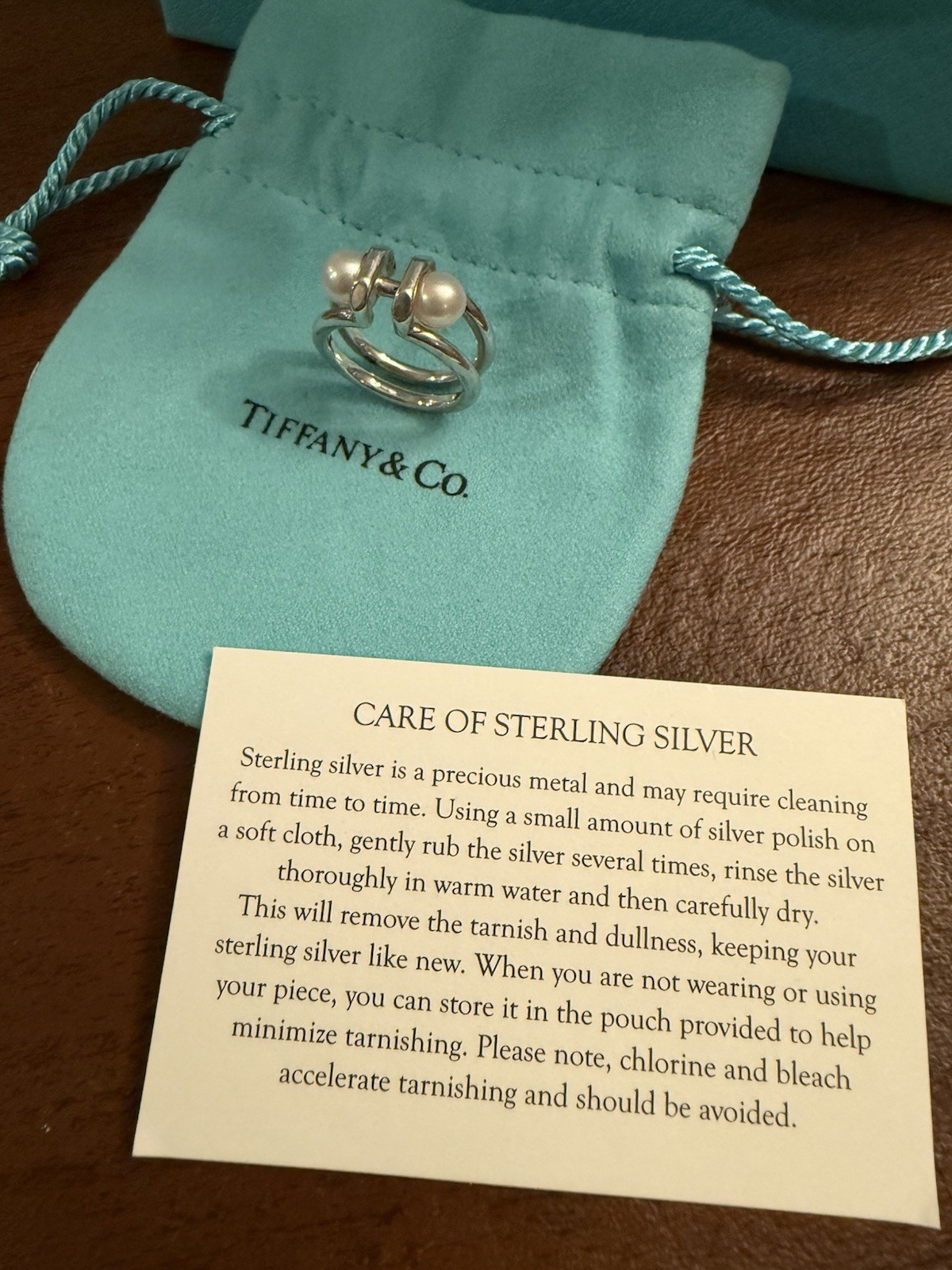 Tiffany & Co. Hardware Double Pearl Sterling Silver Ring Size 4.5 | eBay
