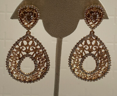 Rhinestone Gold Tone Pierced Earrings Jewelry Vc-78 | eBay